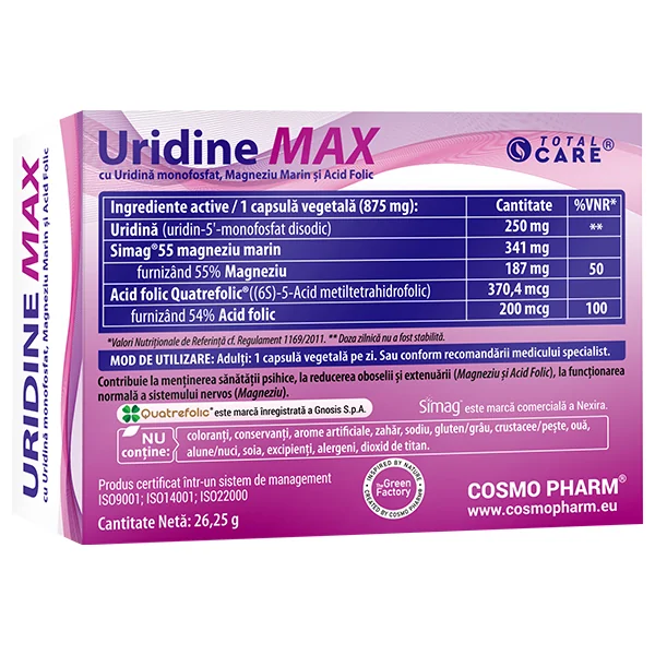 Uridine Max 250mg, 30 capsule vegetale, Cosmopharm | Dr. Max Farmacia