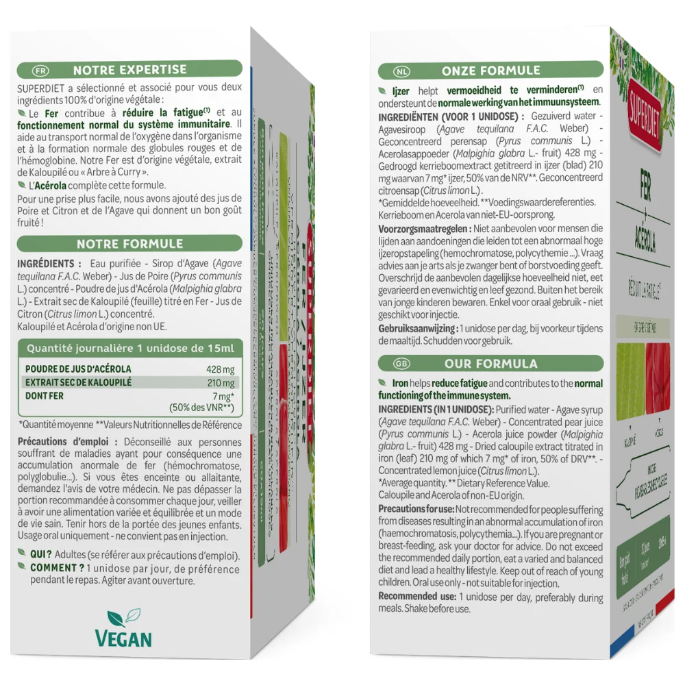 Fier natural + acerola, 15ml x 20 fiole reciclabile, Superdiet | Dr ...