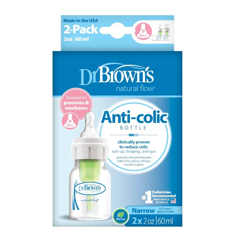 Set biberoane anti-colici cu gat ingust pentru prematuri, 2 x 60ml, Dr ...