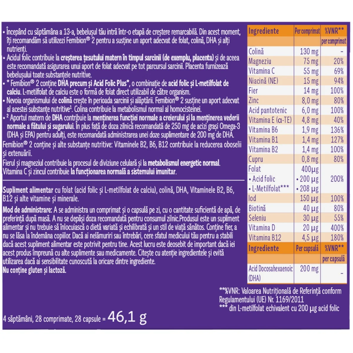Femibion 2 Sarcina si Alaptare, 28 comprimate + 28 capsule | Dr. Max ...