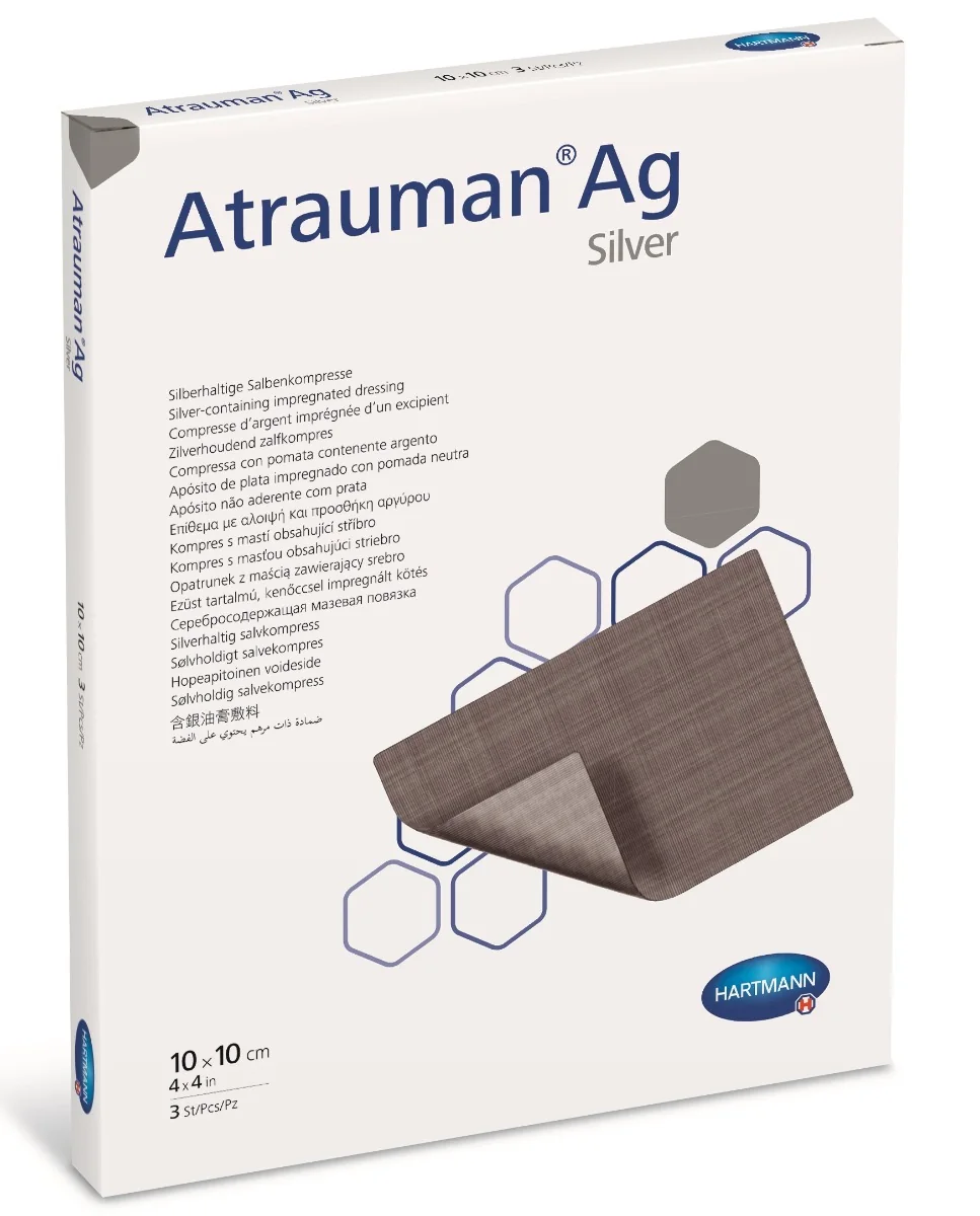 Pansament cu unguent neutru si argint, 10x10 cm, 10 bucati, Atrauman ...