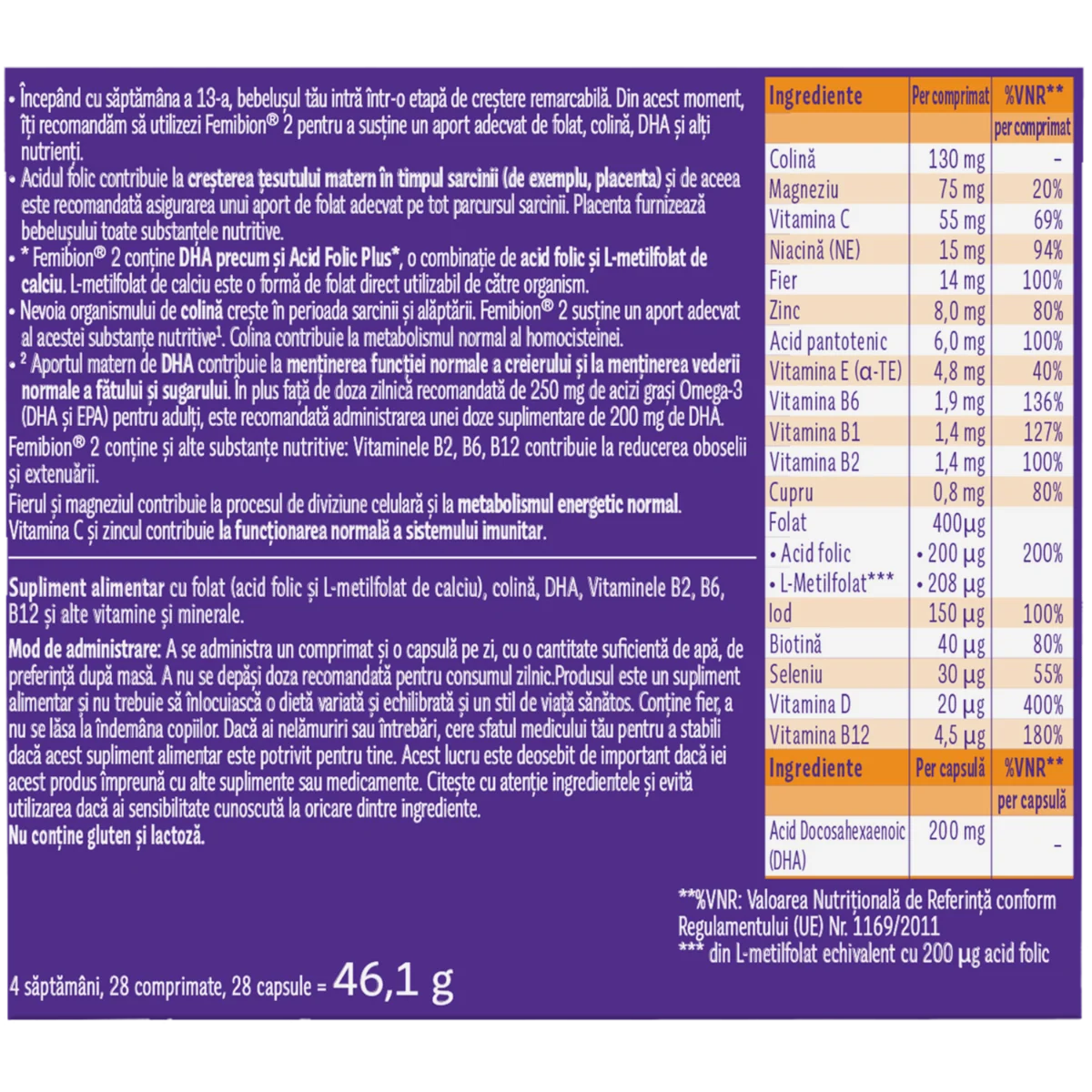 Femibion 2 Sarcina si Alaptare, 28 comprimate + 28 capsule | Dr. Max ...