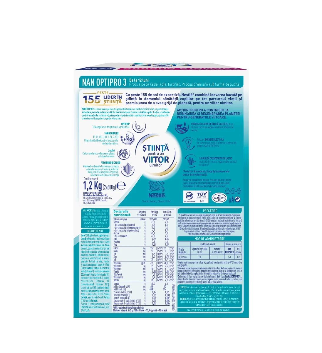 Formula de lapte Nan 3 Optipro +12 luni, 1.2kg, Nestle | Dr. Max Farmacia