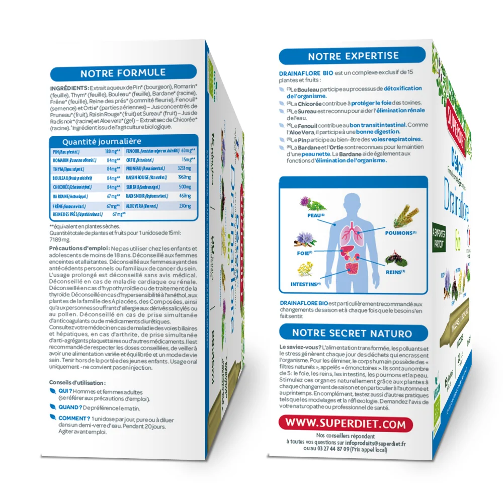 Drainaflore Detoxifiere Bio, 15ml x 20 fiole reciclabile, Superdiet| Dr ...