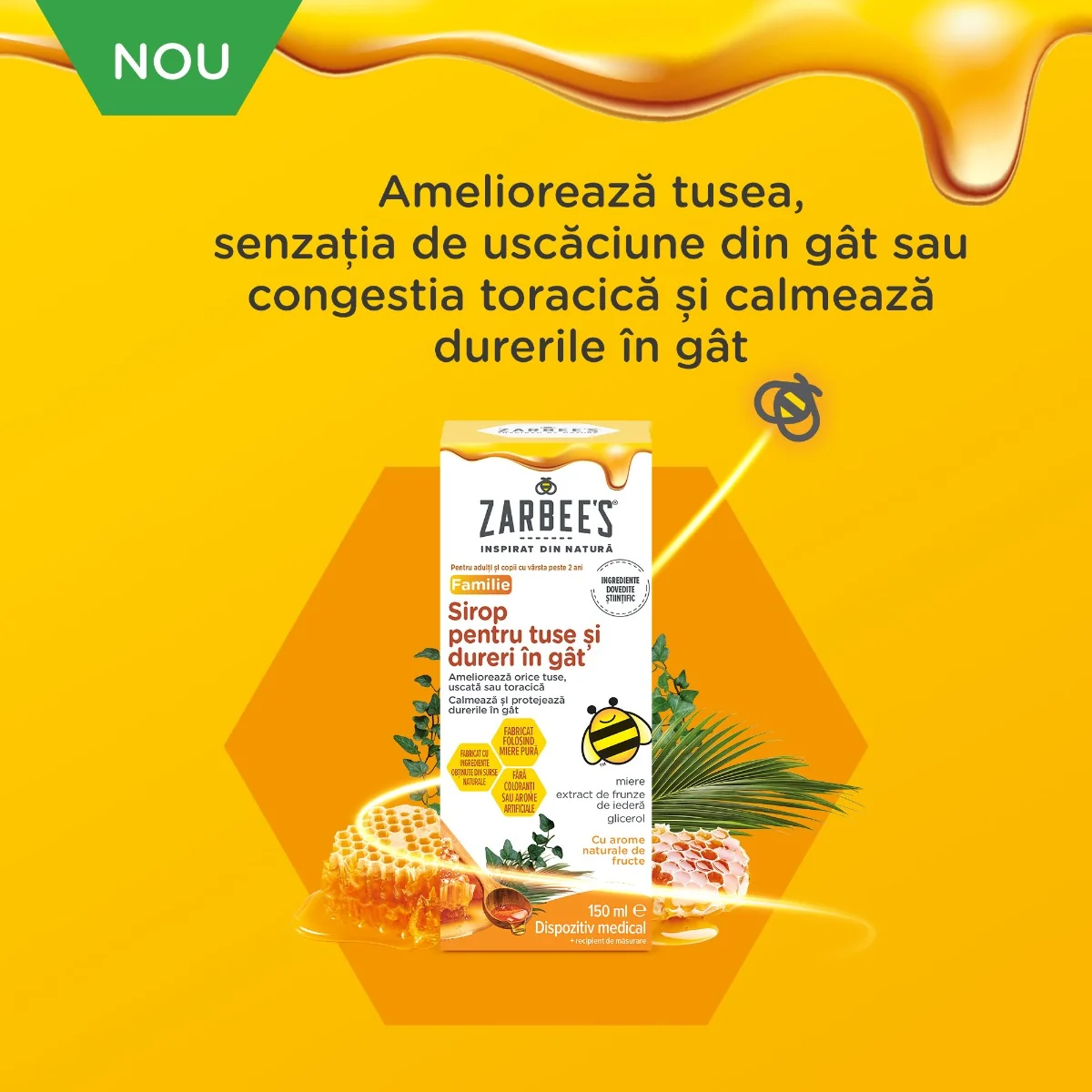 Sirop pentru tuse si dureri in gat, 150ml, Zarbee's | Dr. Max Farmacia