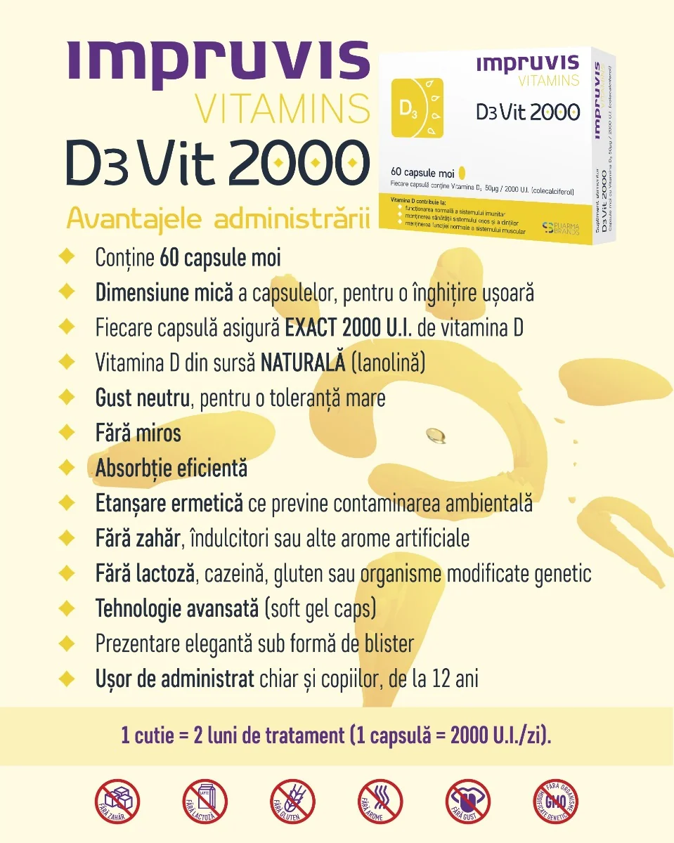 D3vit 2000 cu vitamina D3 2000 U.I., 60 capsule moi, Pharma Brands | Dr ...
